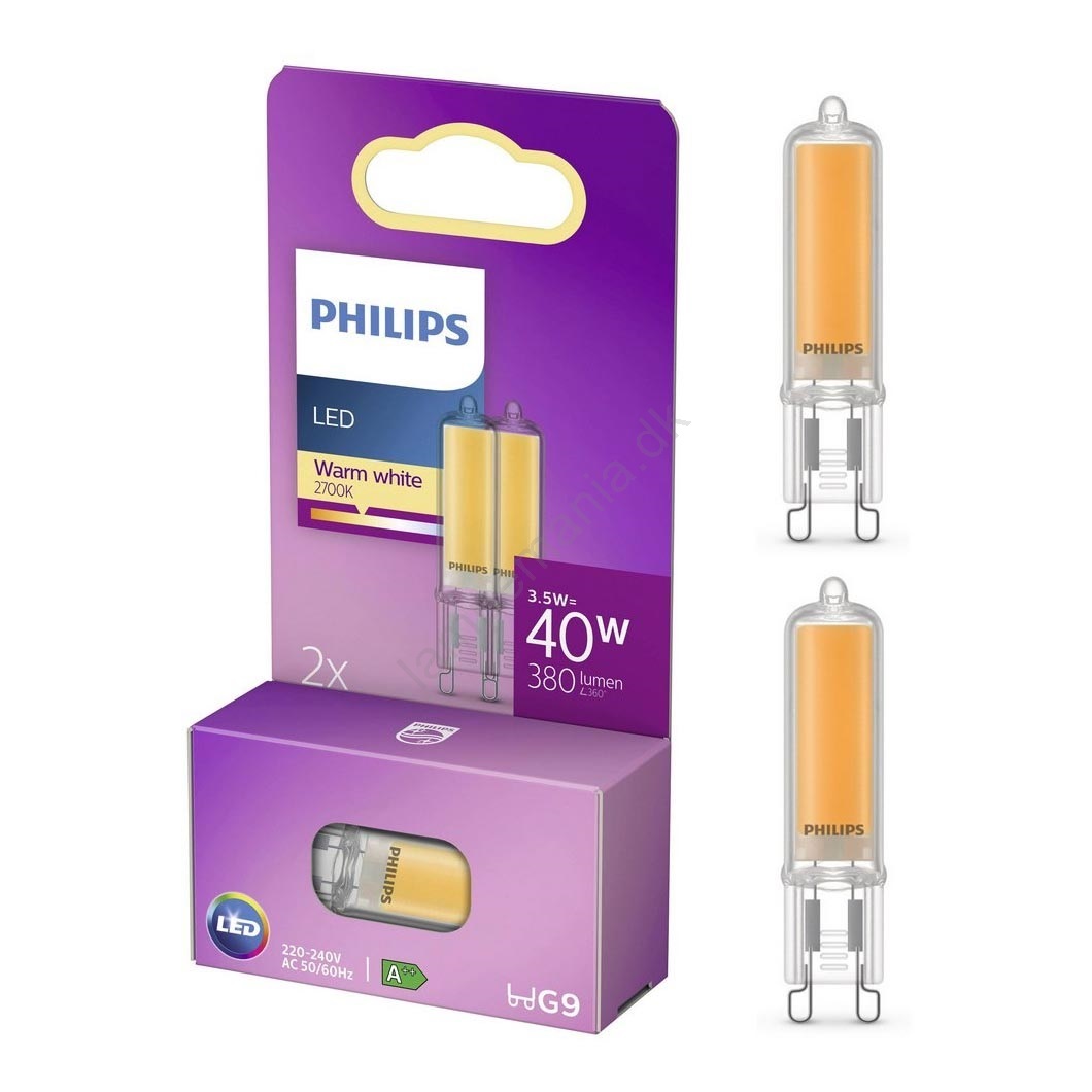 2x LED-pære Philips G9/3,5W/230V 2700K | Lampemania