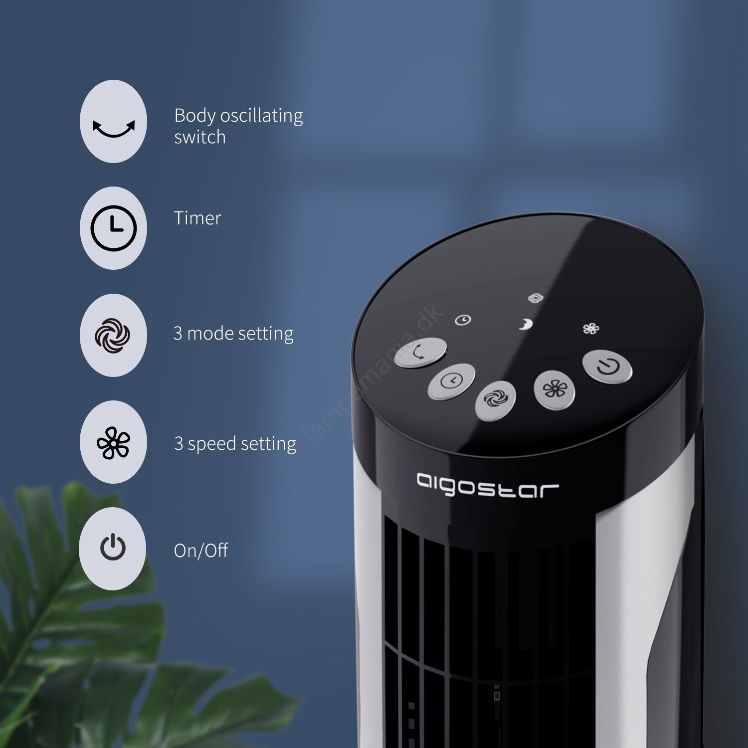 Aigostar - Tårnventilator 45W/230V sort/hvid + fjernbetjening | Lampemania