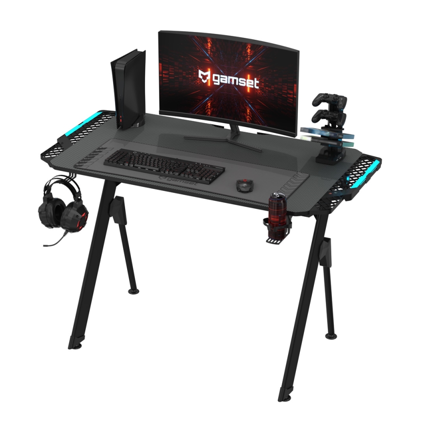 Gamer bord FALCON med LED-lys RGB-farver 100 x 60 cm sort | Lampemania