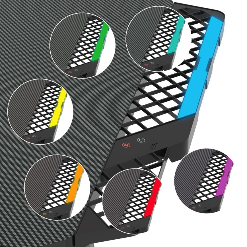 Gamer bord FALCON med LED-lys RGB-farver 140 x 60 cm sort | Lampemania