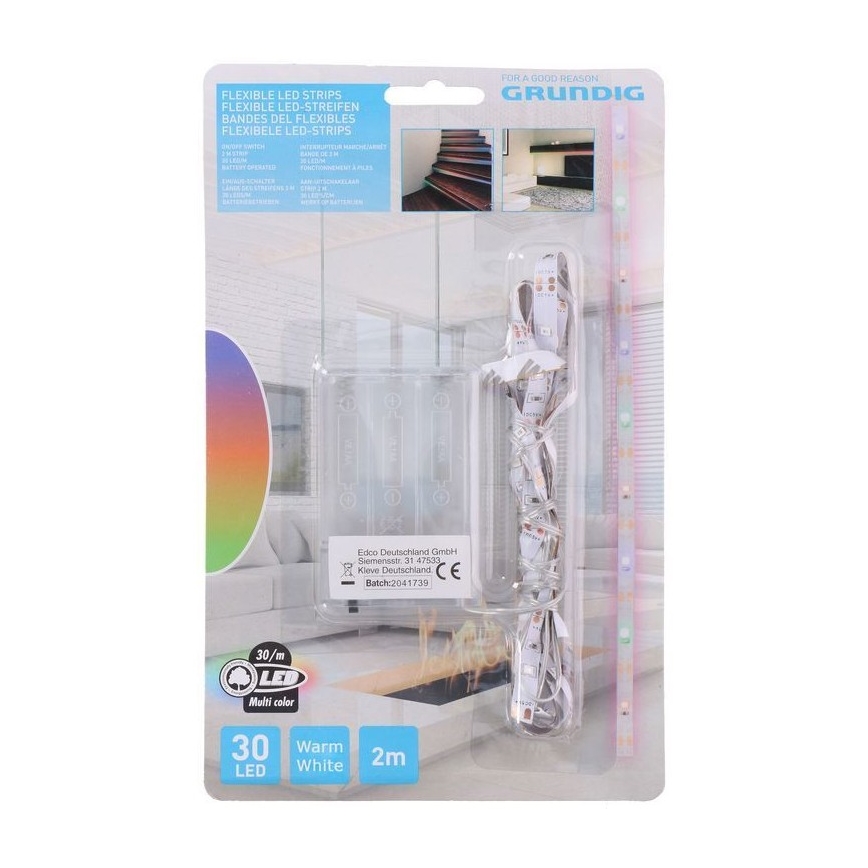 Grundig - LED strip 2 m LED/3xAA varmt hvidt lys | Lampemania