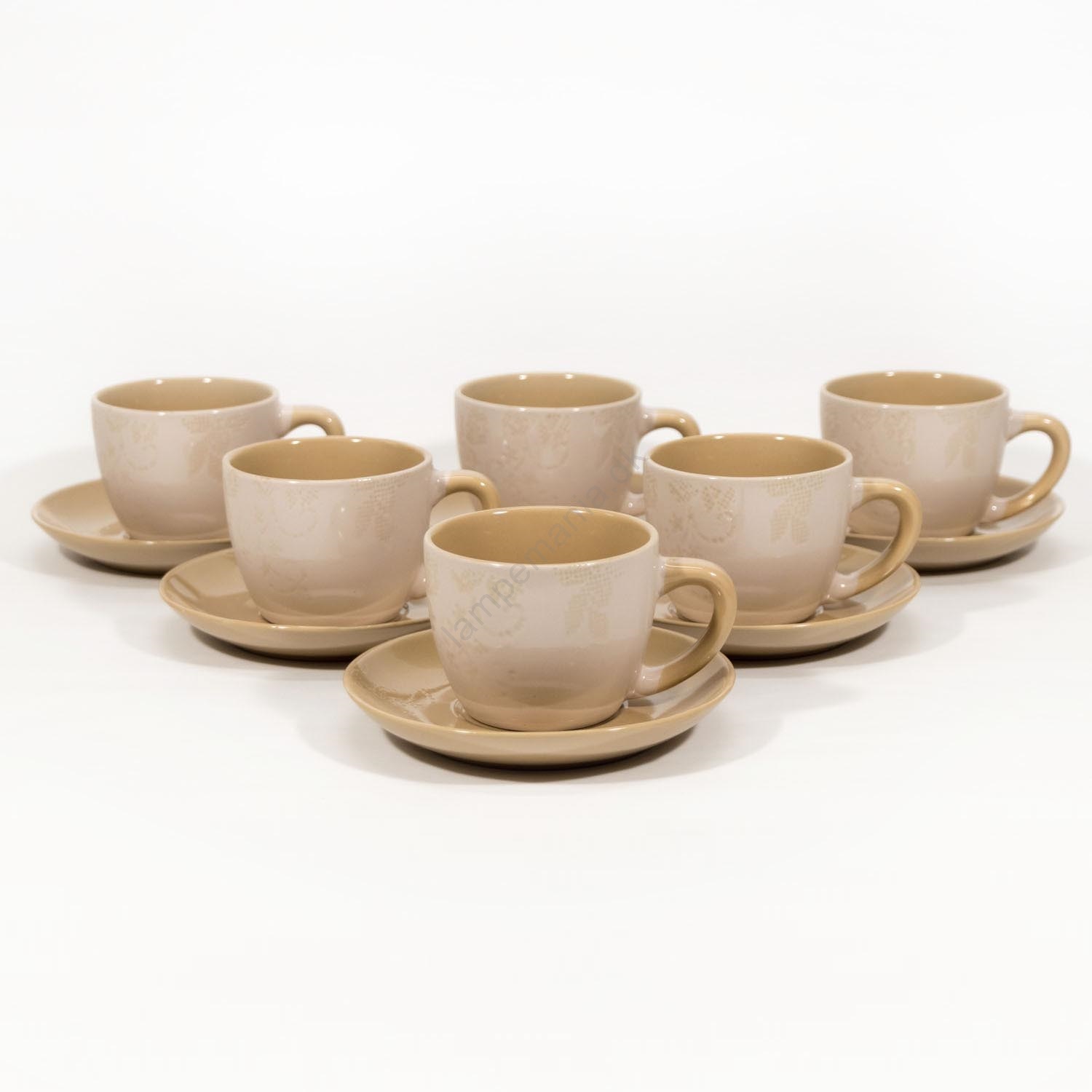 Kopper 6 stk. med underkopper keramik beige og pink | Lampemania
