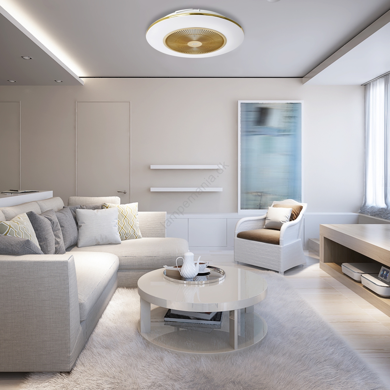 LED loftlampe med ventilator dæmpbar ARIA LED/38W/230V guldfarvet ...