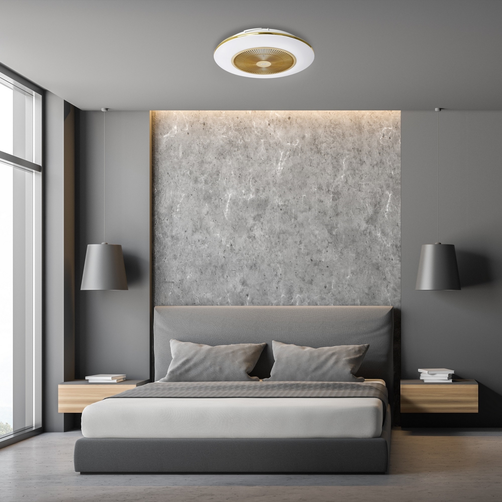 LED loftlampe med ventilator dæmpbar ARIA LED/38W/230V guldfarvet ...