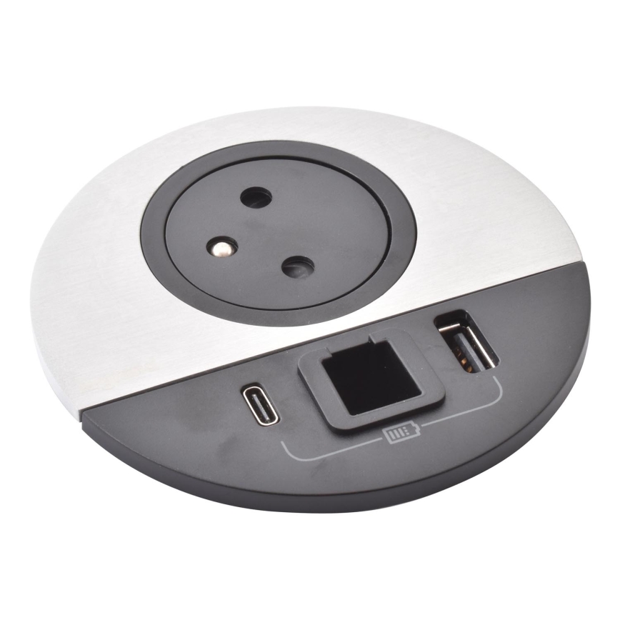 Legrand 654708 - Stikdåse til bordplade 1x230V + USB-A + USB-C + RJ45 ...