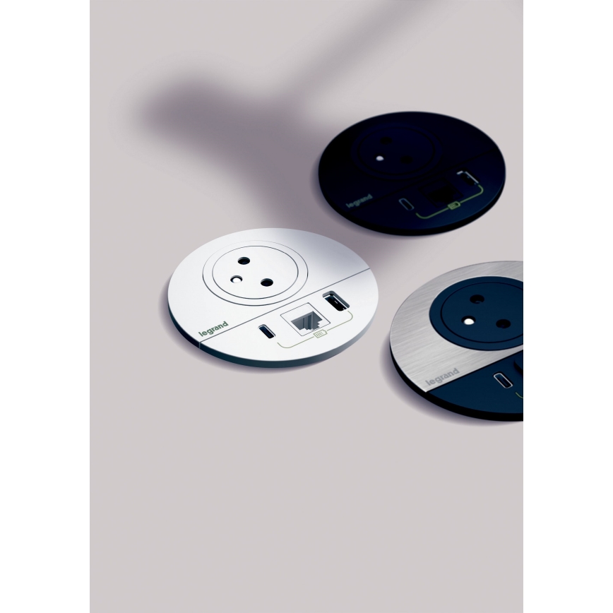 Legrand 654708 - Stikdåse til bordplade 1x230V + USB-A + USB-C + RJ45 ...