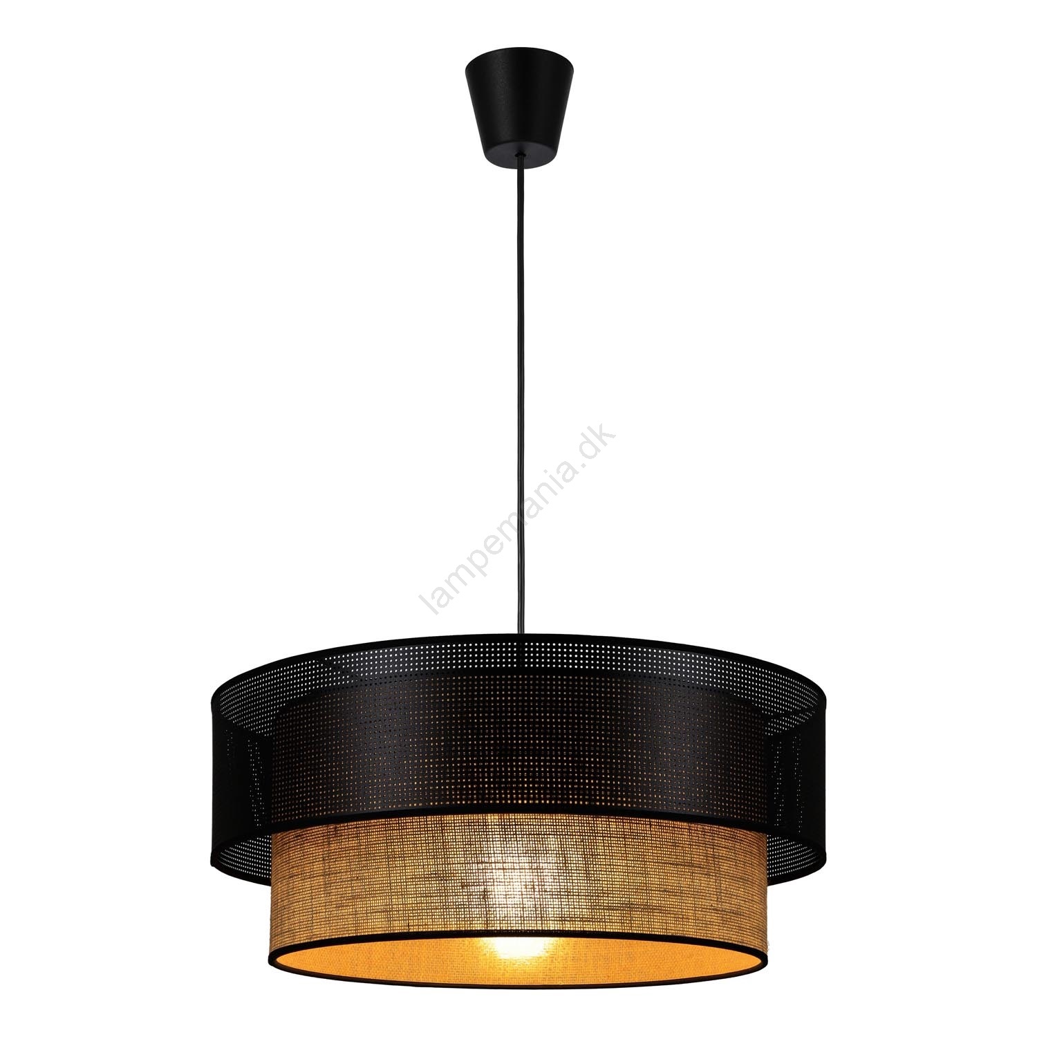 Pendel med ledning BORHO, 1xE27/60W/230V, Ø 50 cm, sort/jute | Lampemania