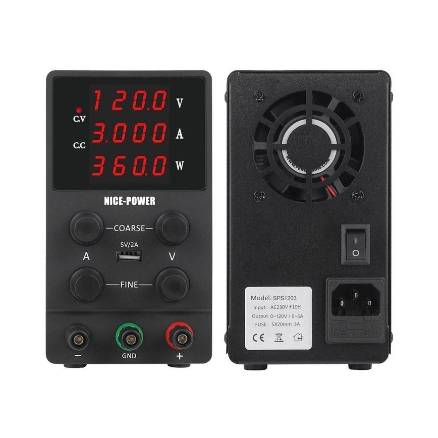 Strømkilde til laboratorie 0-120V/0-3A | Lampemania